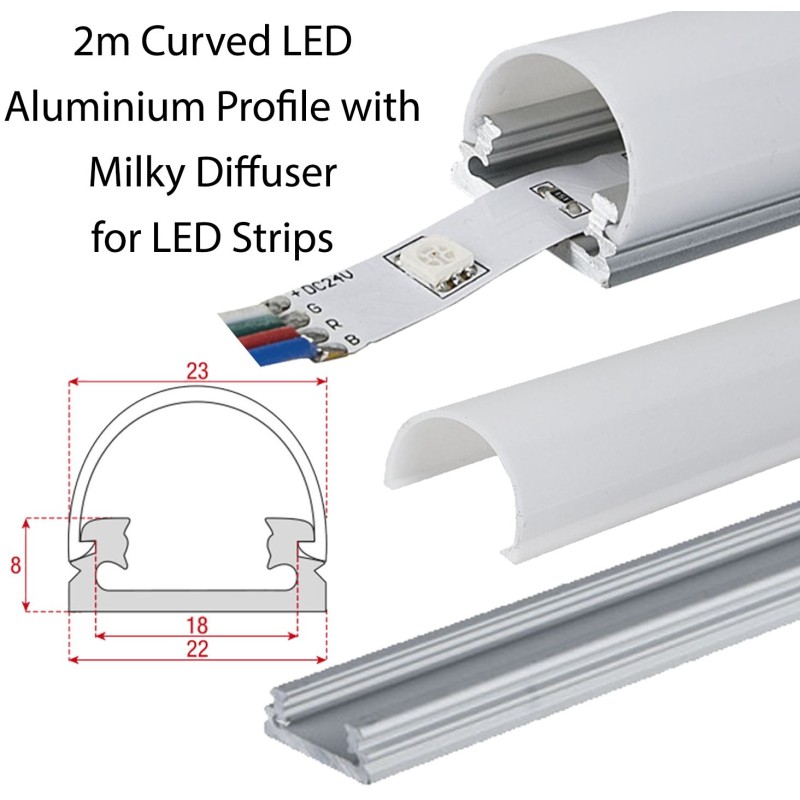 2m Curved LED Aluminium Profile with Milky Diffuser for LED Strips